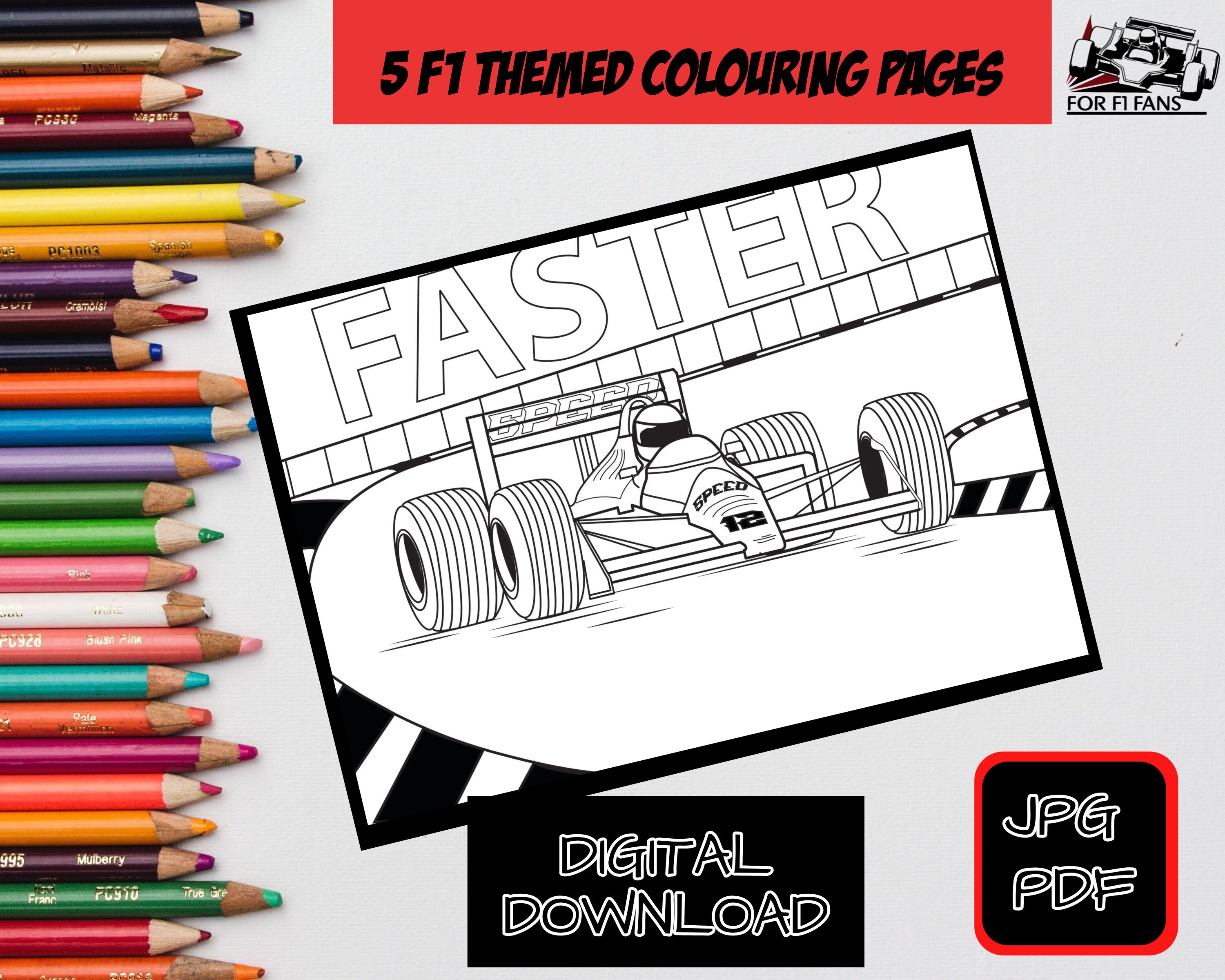 F1 Themed Colouring Pages Set of 5 F1 Printables Coloring Page Digital ...