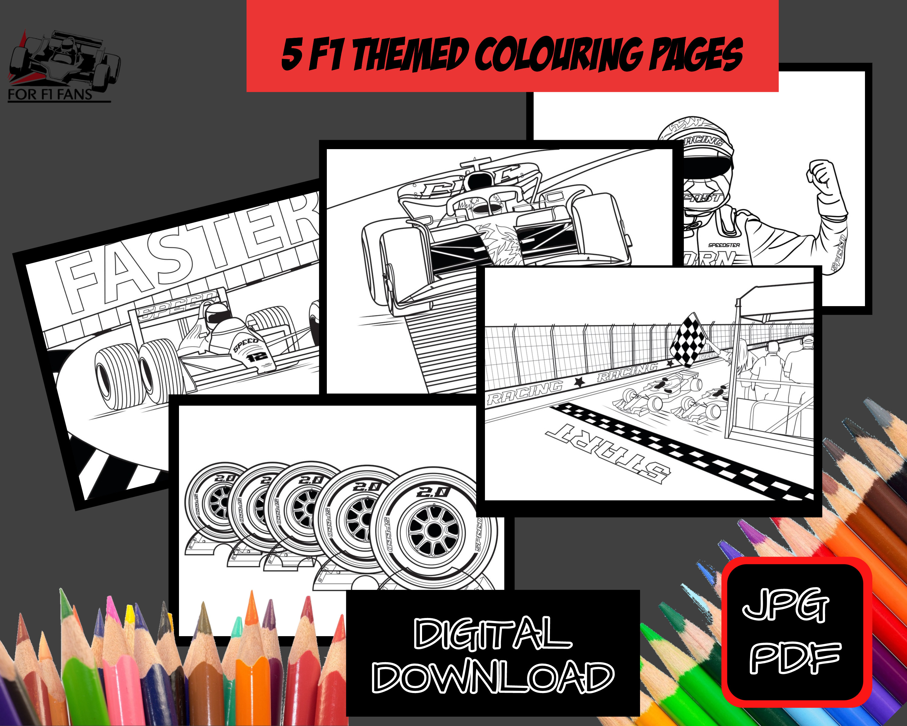 F1 Themed Colouring Pages Set of 5 F1 Printables Coloring Page Digital ...