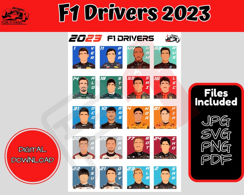 F1 Drivers 2023 | Digital Download | PNG Jpg Svg Pdf | Formula One ...