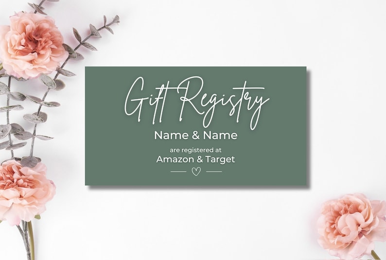 Green Registry Card Template | Wedding Registry | Bridal Shower ...