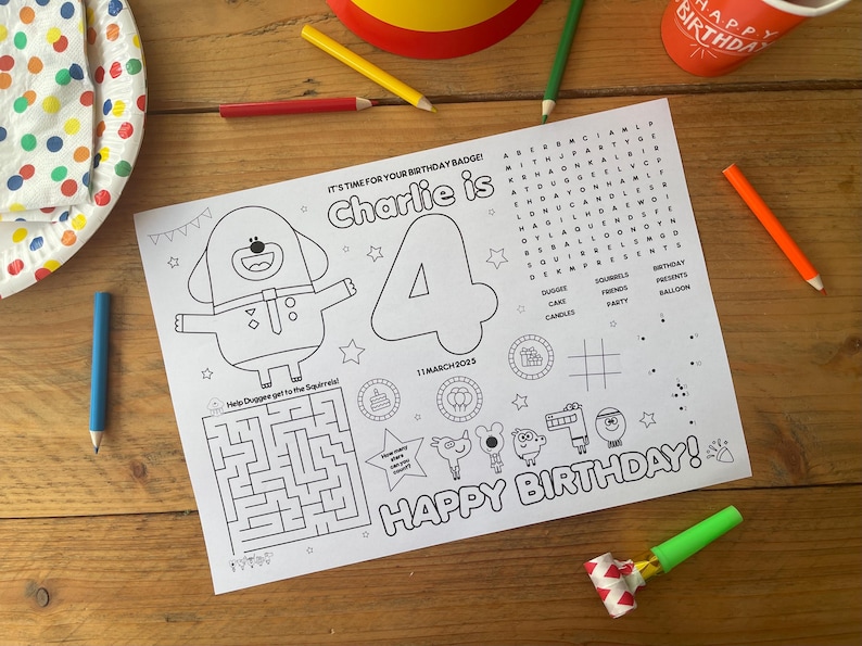 Personalised Hey Duggee Activity Sheet - Children's Birthday Party ...