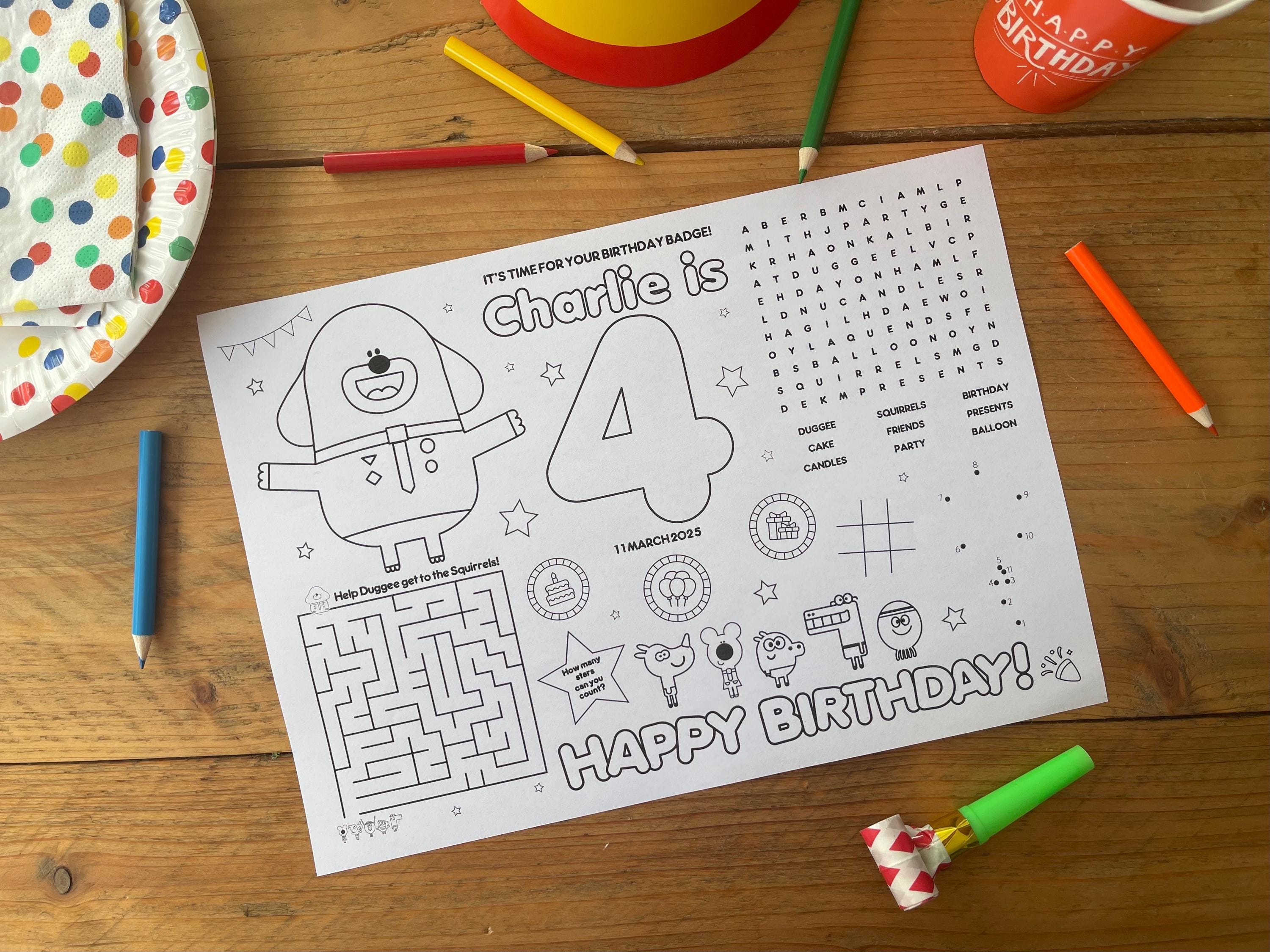 Personalised Hey Duggee Activity Sheet - Children's Birthday Party ...
