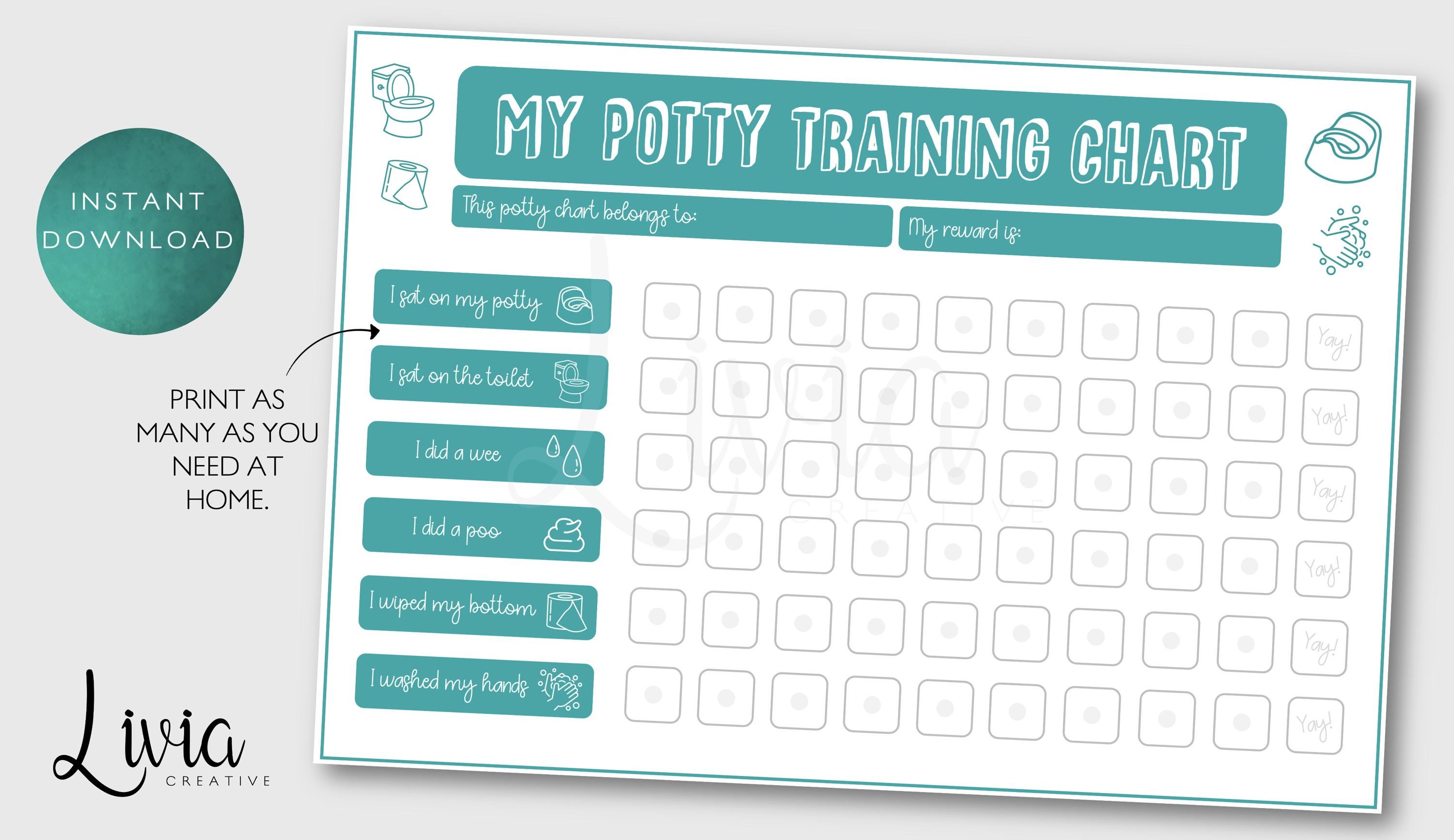 Potty Training Sticker Chart - Digital Download - Print at Home - Green ...