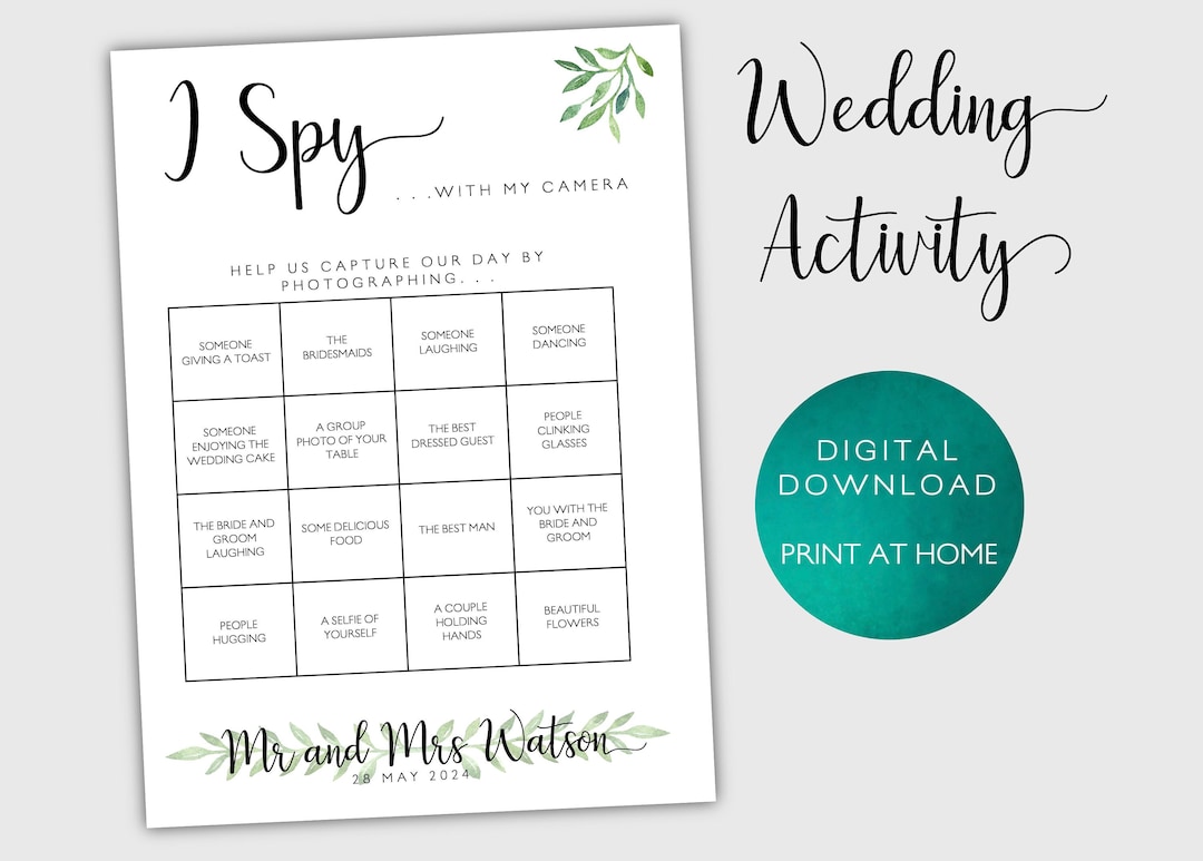 Personalised Wedding Day I Spy Camera Activity Sheet for Guests Digital ...