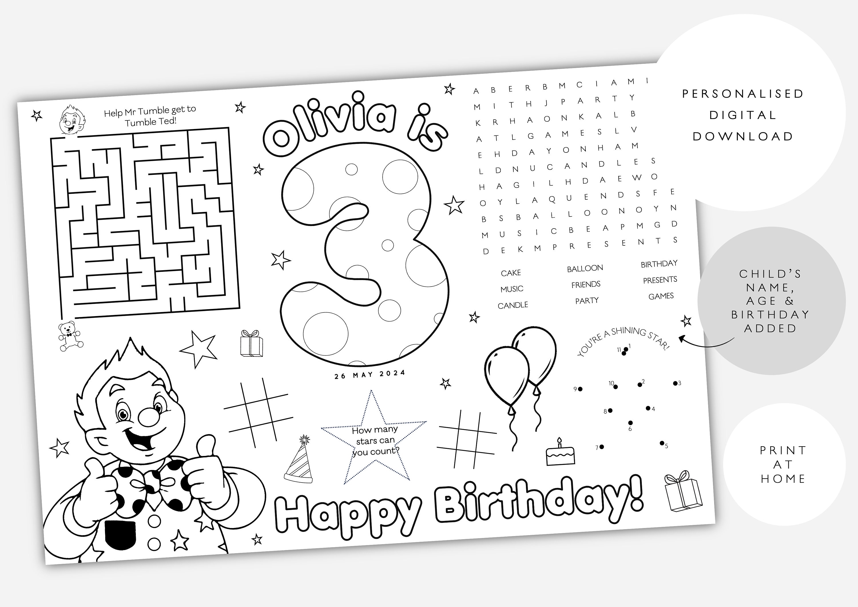 Personalised Mr Tumble Activity Sheet Children's Birthday Party Digital ...