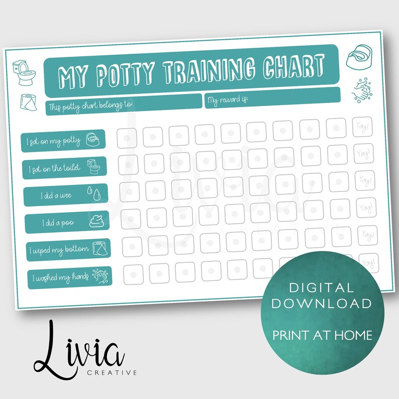 Potty Training Sticker Chart - Digital Download - Print at Home - Green ...