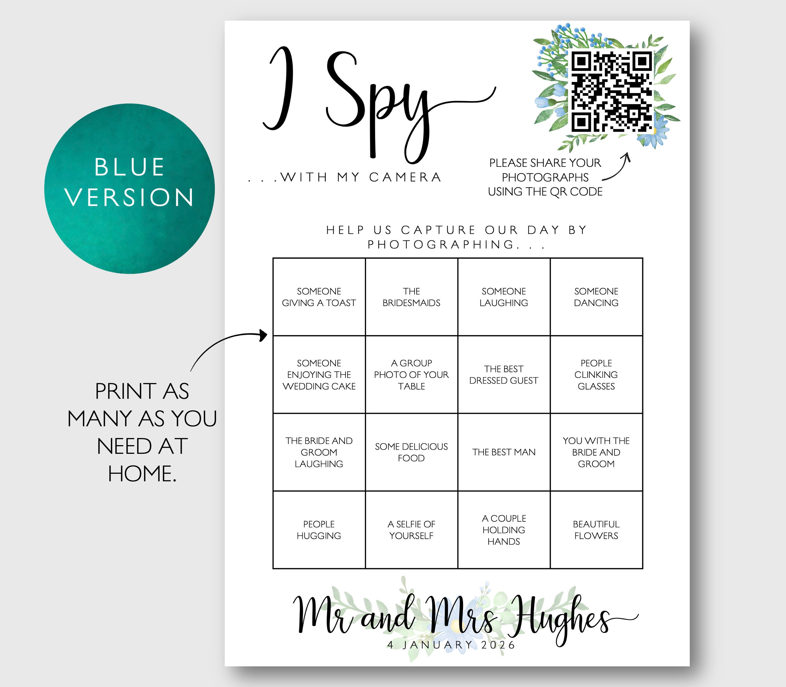 Personalised Wedding Day I Spy Camera Activity Sheet for Guests With QR ...