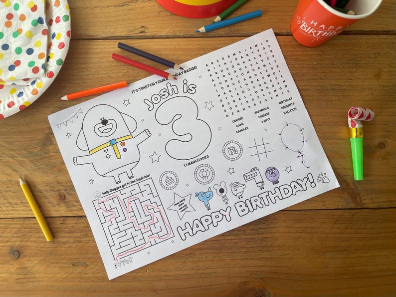 Personalised Hey Duggee Activity Sheet - Children's Birthday Party ...