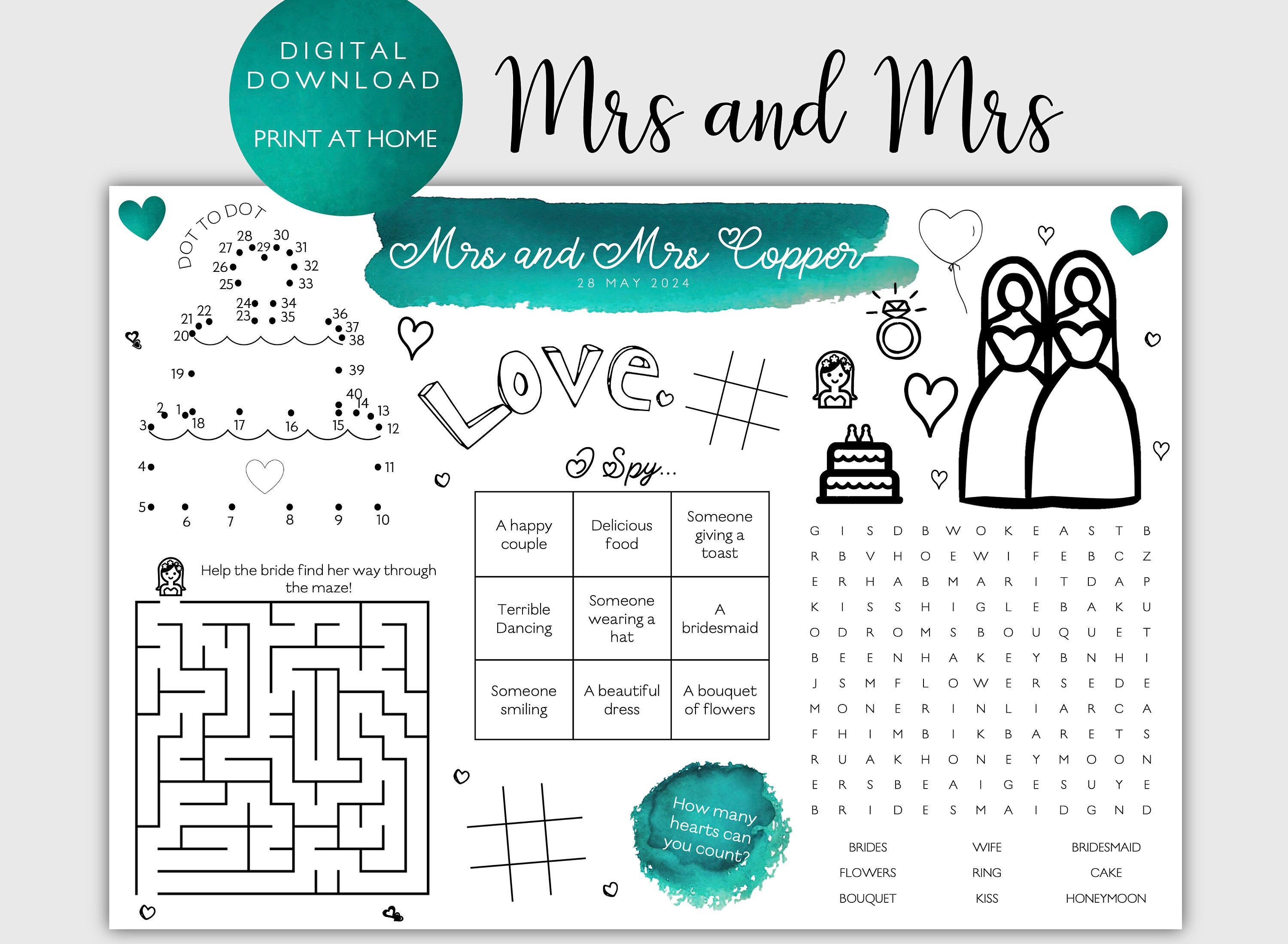 Mrs and Mrs Personalised Wedding Day Children's Activity - Etsy