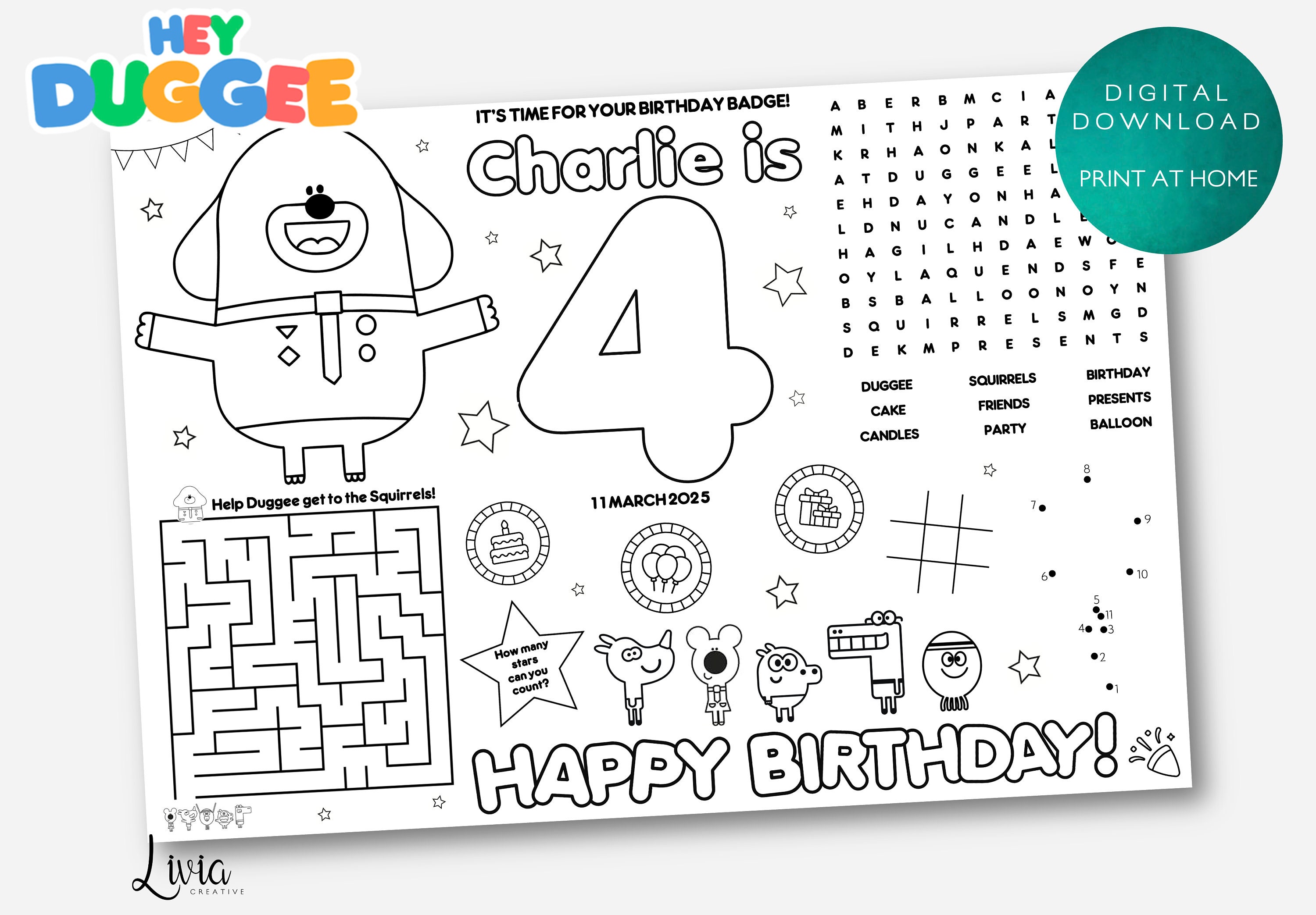 Personalised Hey Duggee Activity Sheet - Children's Birthday Party ...