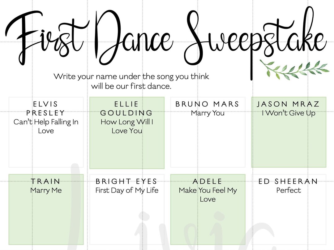 Personalised First Dance Sweepstake Wedding Activity Digital Download ...
