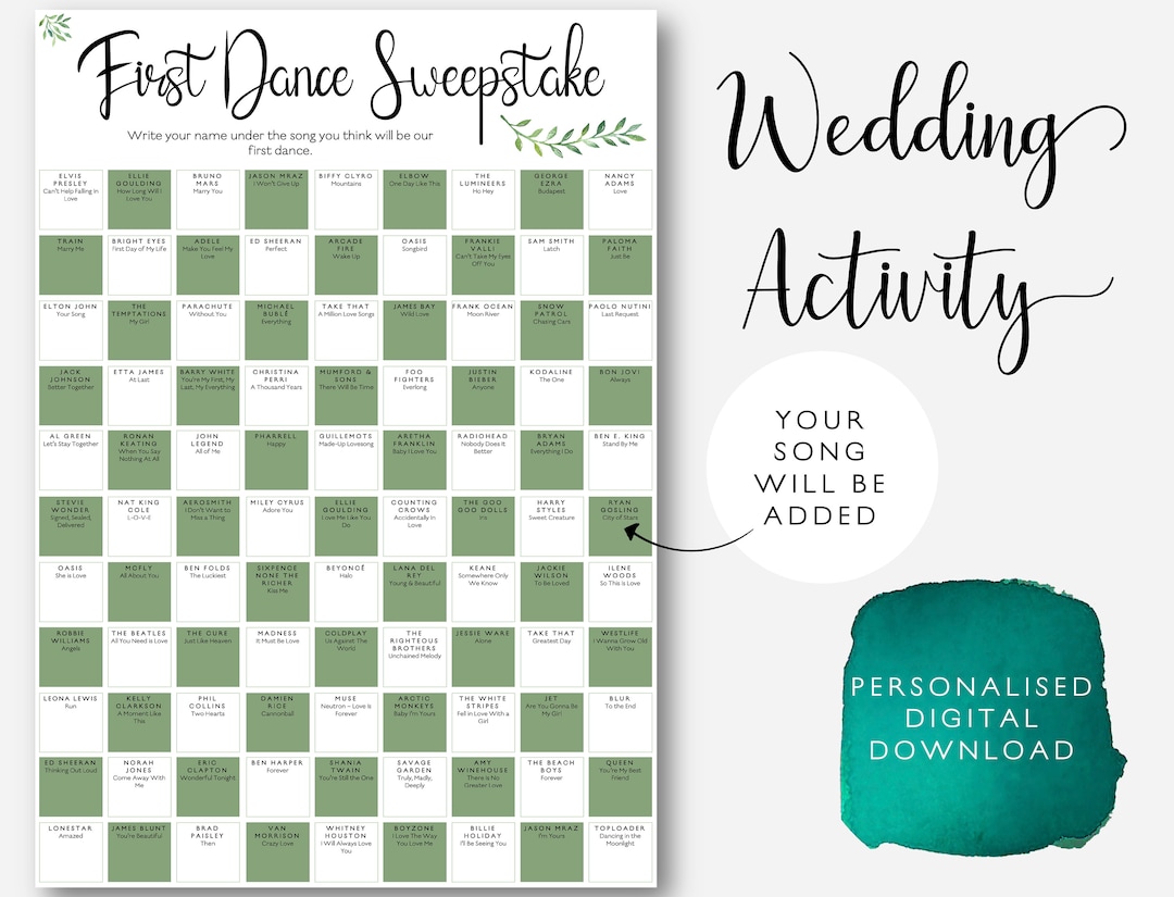 Personalised First Dance Sweepstake With 99 Songs Wedding Activity ...