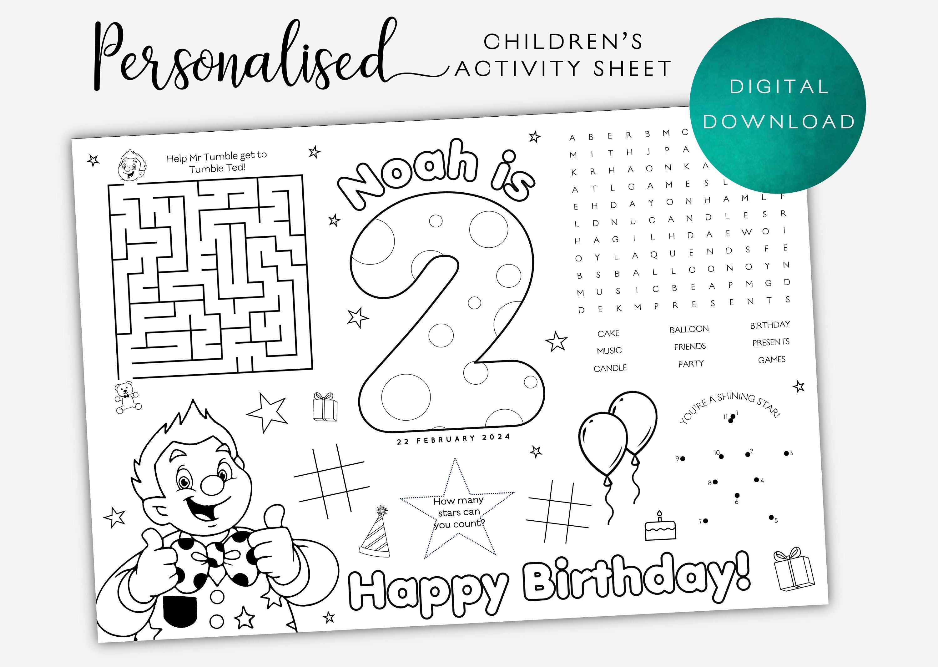 Personalised Mr Tumble Activity Sheet Children's Birthday Party Digital ...