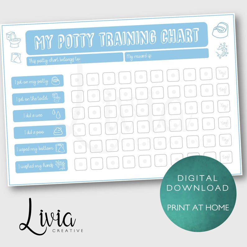 Potty Training Sticker Chart Digital Download Print at Home Blue Reward ...
