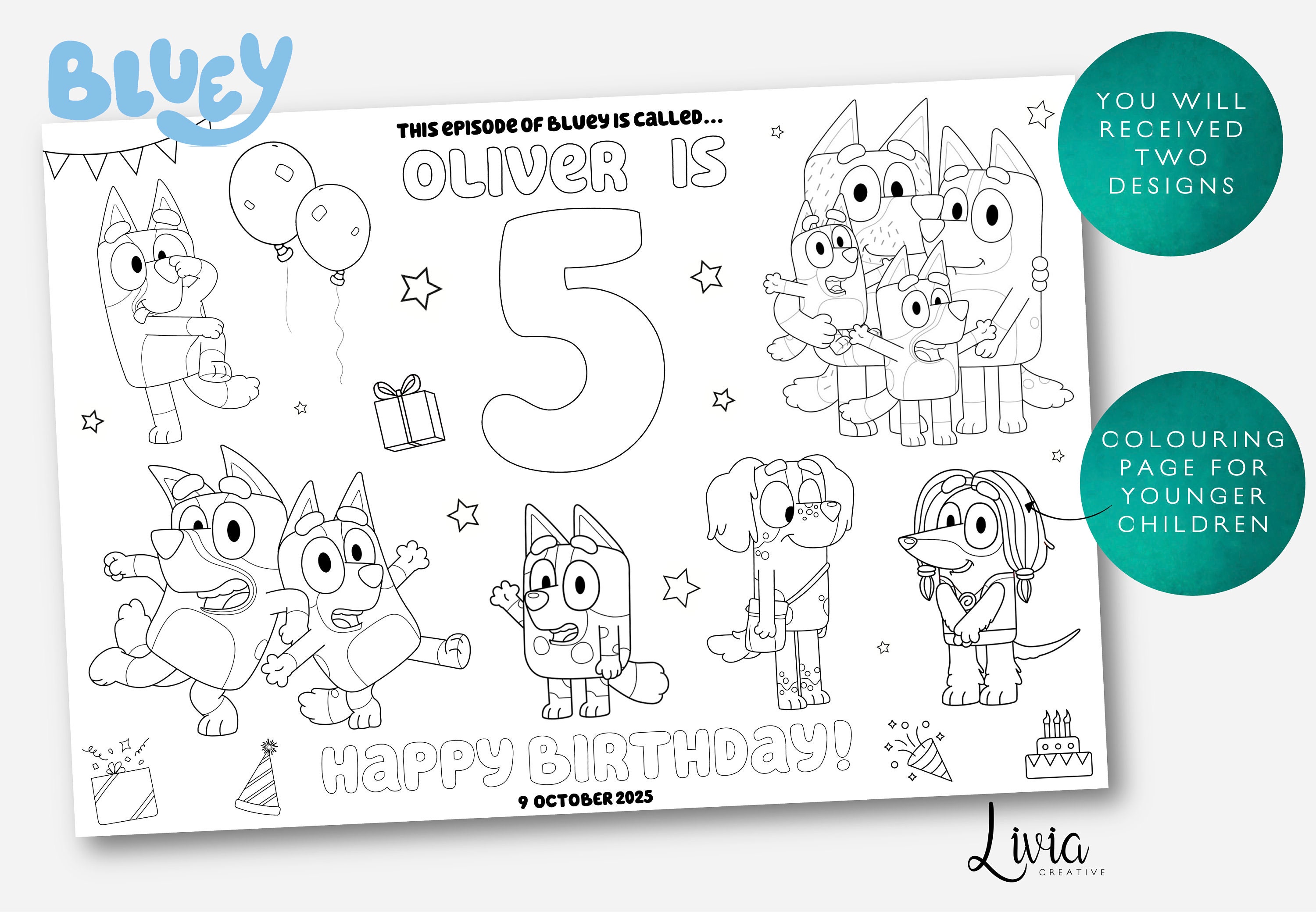 Personalised Bluey Activity Sheet Children's Birthday Party Digital ...
