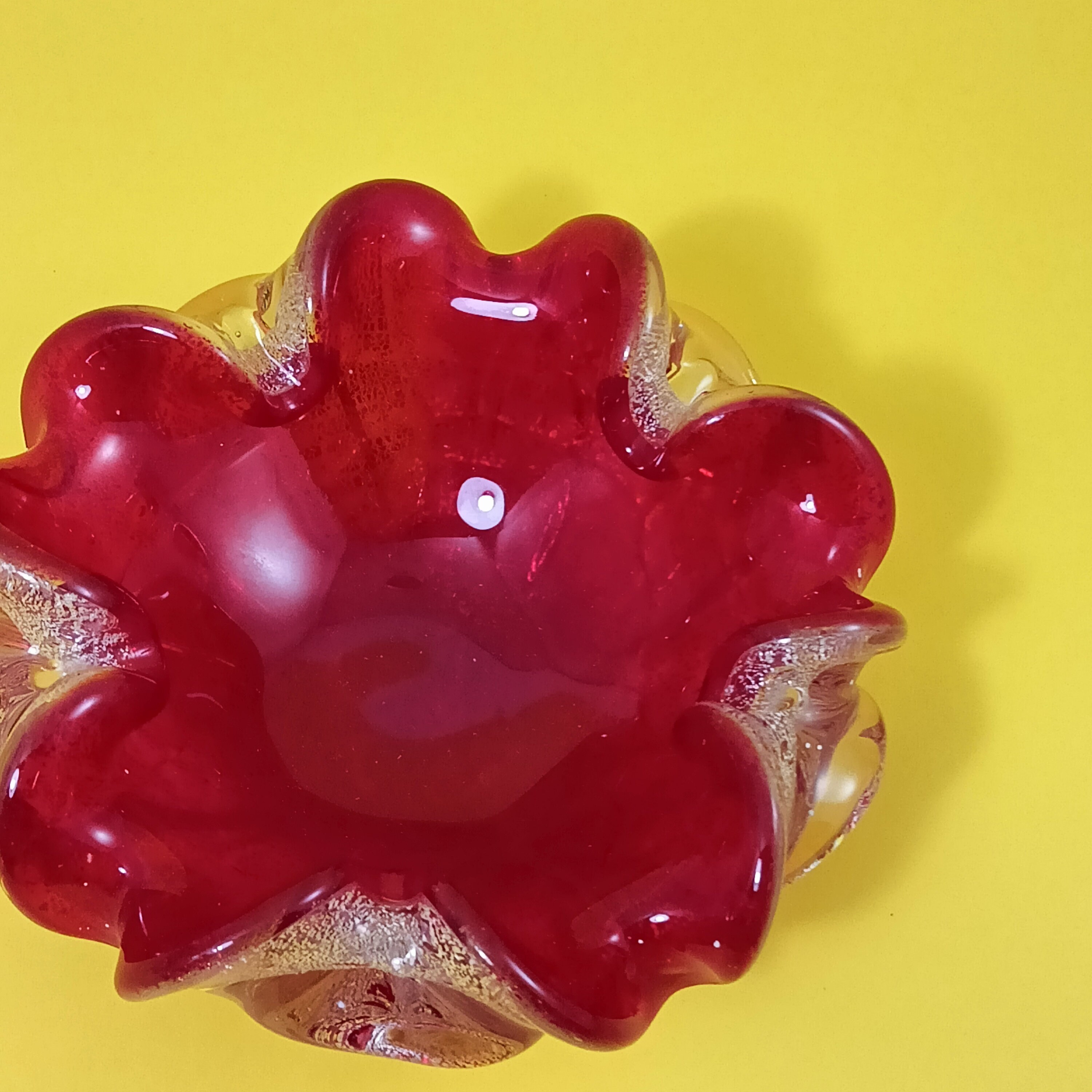 Vintage Italian Murano Art Glass Bowl Ruby Red Silver Flakes Ashtray ...