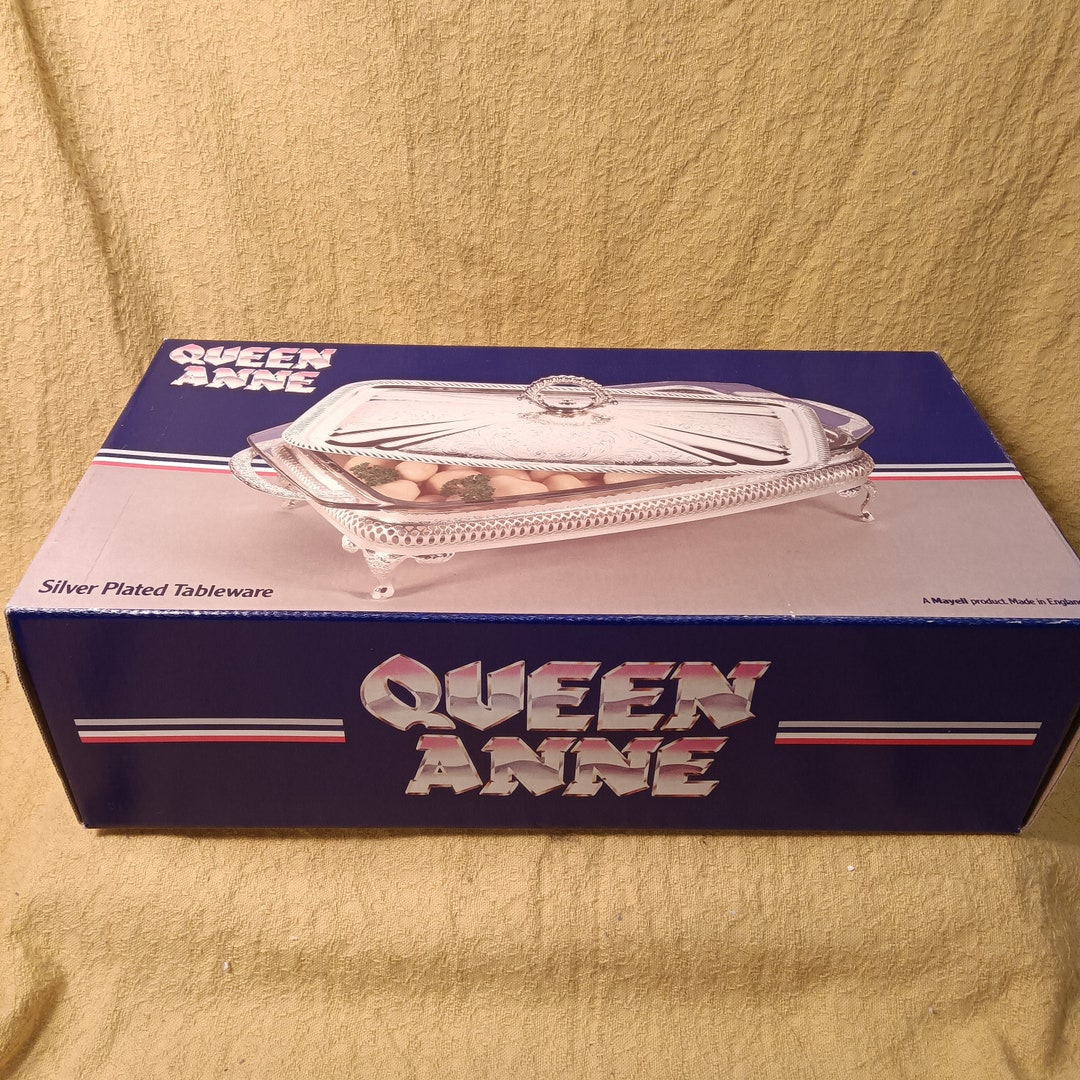 Queen Anne Silver Plated Dish Holder Over to Table Glass Serving Dish ...