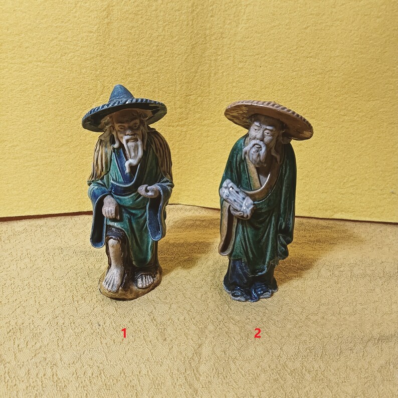 2 Chinese Antique Handmade Shekwan Shiwan Clay Pottery Mud Man ...