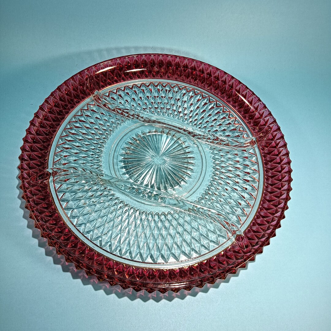 Vintage Indian Divided Glass Serving Tray Platter Decorated With Ruby ...