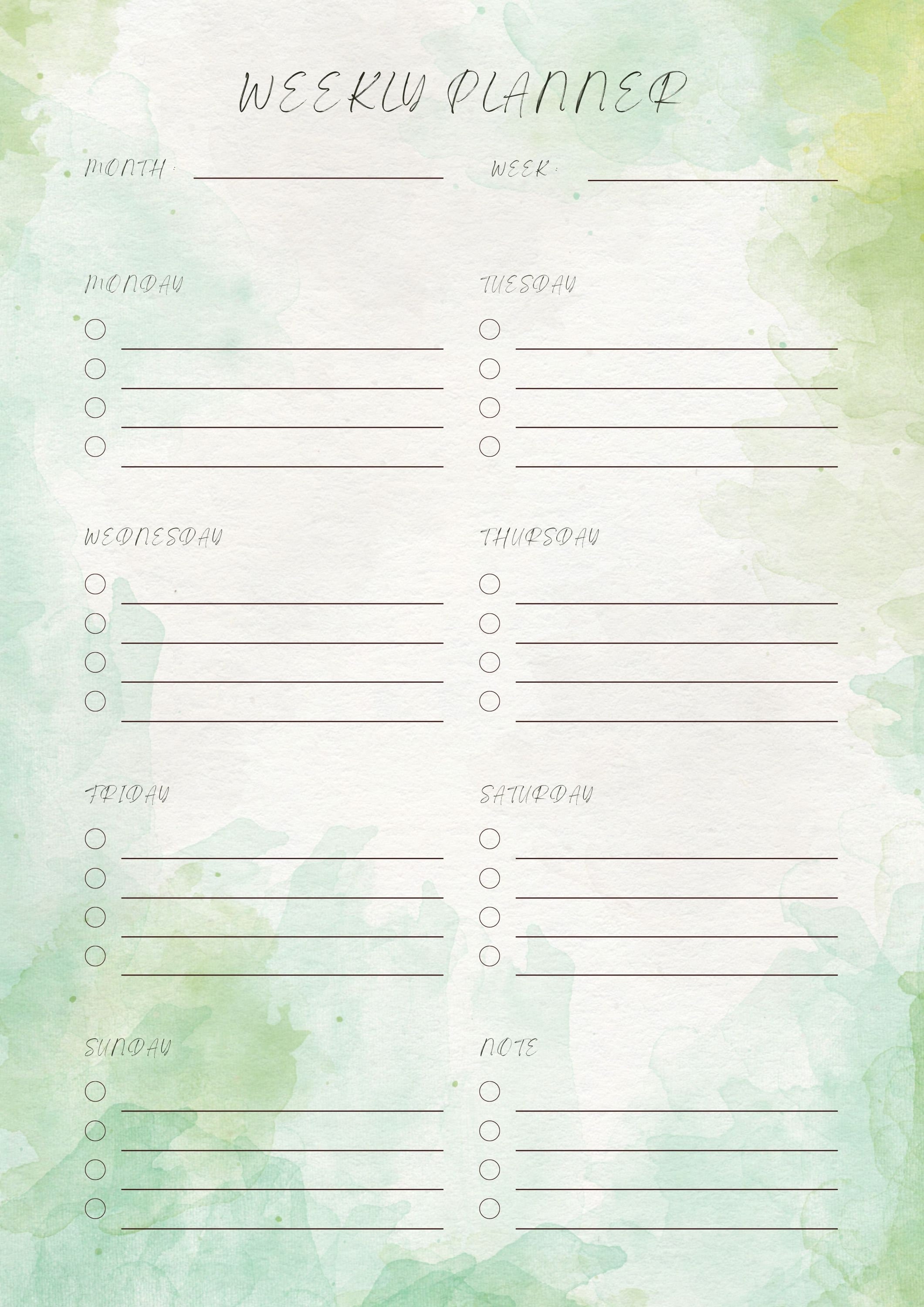 Digital Download Printable Green Weekly Planner organic Positive ...