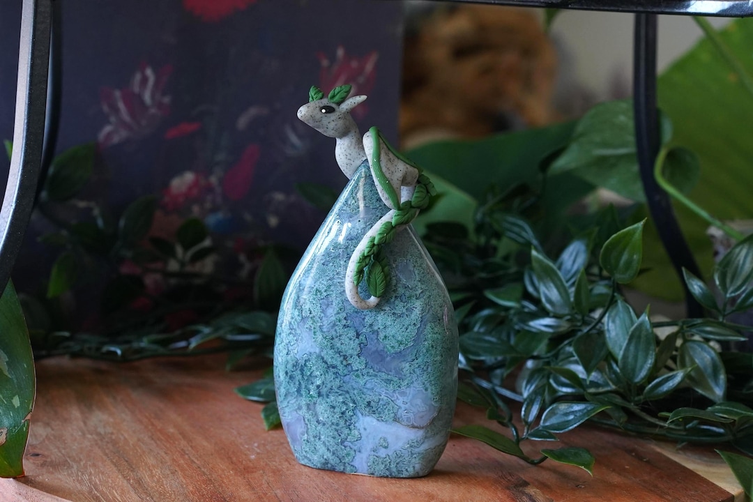 Earth Dragon | Moss Agate Flame | Clay Figurine - Etsy