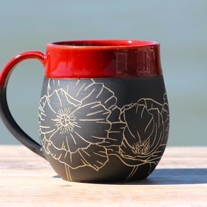 Pre-order: Handmade Carved Ceramic Mug Poppy Wheel Thrown Stoneware ...