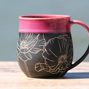 Pre-order: Handmade Carved Ceramic Mug Poppy Wheel Thrown Stoneware ...