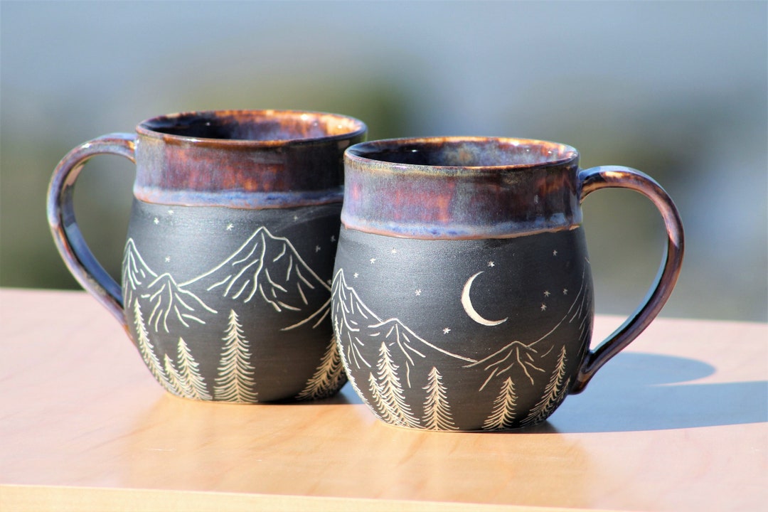 Handmade Carved Ceramic Mug Mountains - Etsy