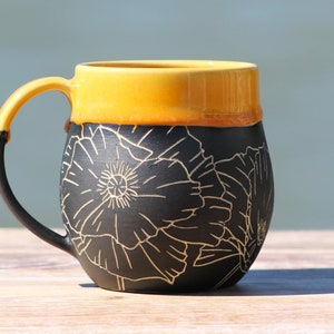 Pre-order: Handmade Carved Ceramic Mug Poppy Wheel Thrown Stoneware ...