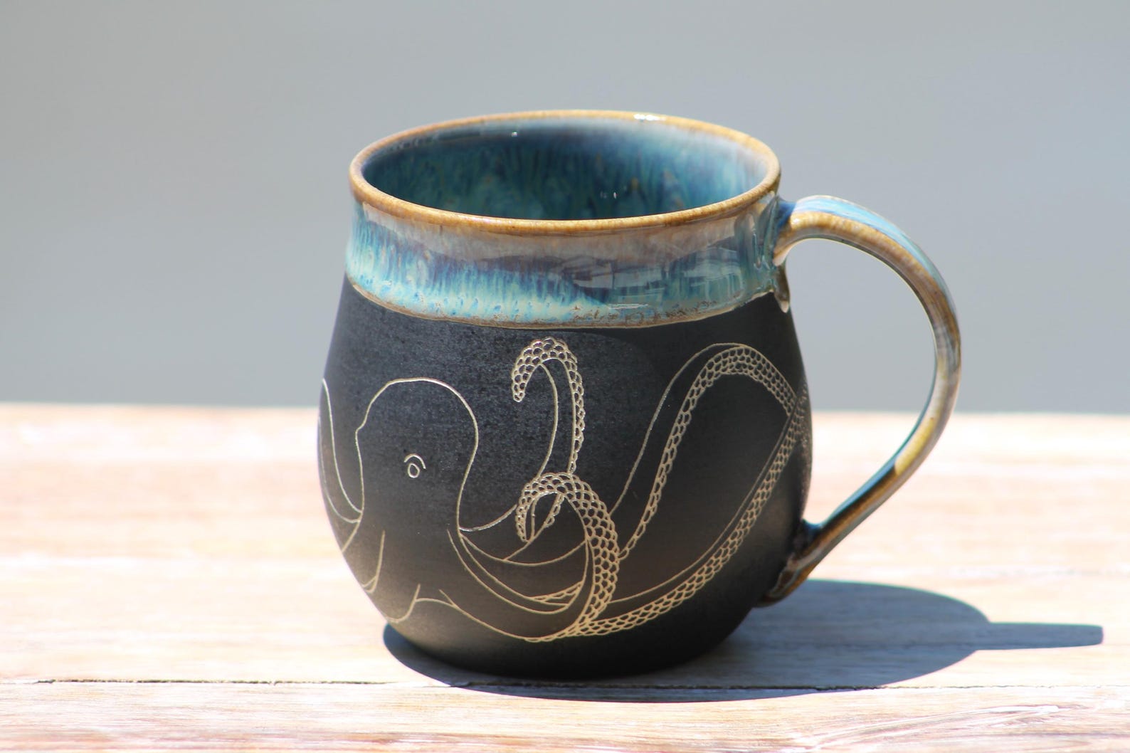 Handmade Carved Ceramic Mug | Octopus | Wheel Thrown Stoneware ...