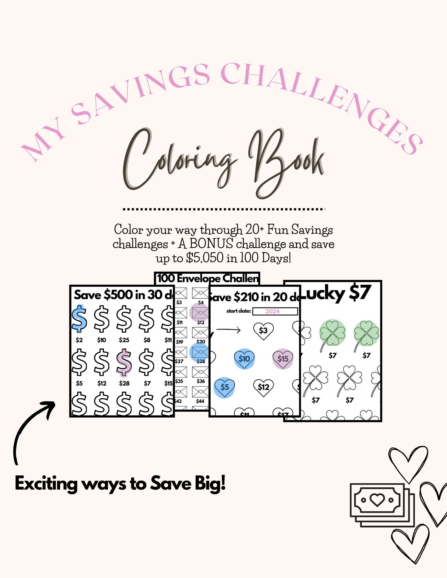 Digital Instant Download 20 Savings Challenges: Coloring Book a Bonus ...