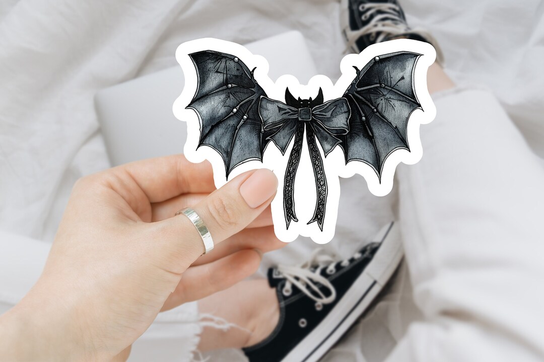Coquette Bat Sticker: Black Bat With Bow - Waterproof Laptop Decal - Etsy
