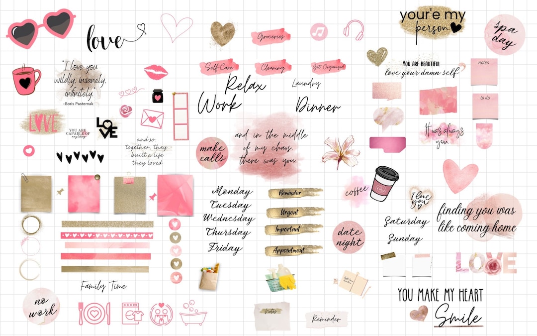 DIGITAL PLANNER STICKERS Pink and Gold Collection - Etsy