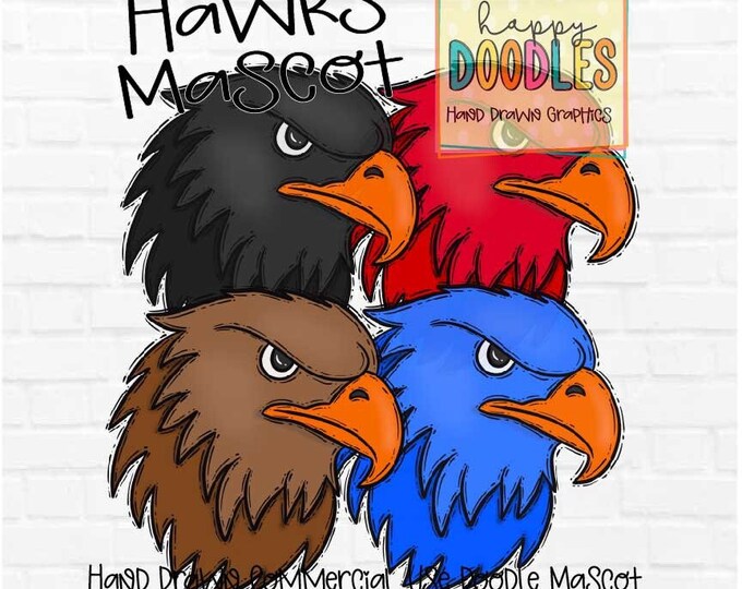 Hawks School Mascot Doodle Clipart PNG Digital Design Black Hawk Hand ...