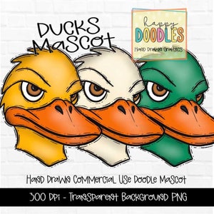 Ducks School Mascot - Doodle Clipart PNG Digital Design - Ducks Hand ...