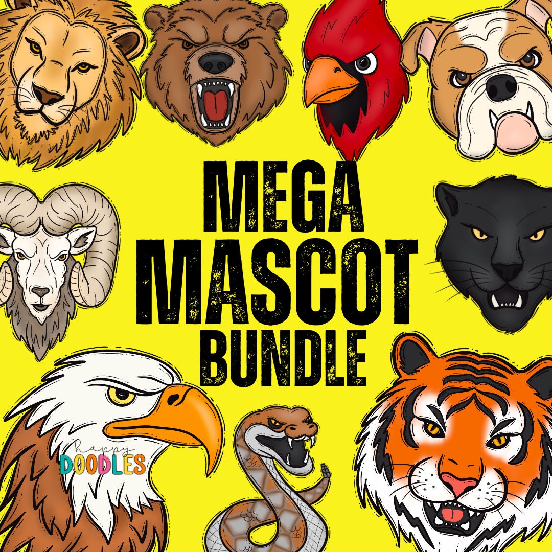 School Mascot Bundle - Preppy Mascots Clip Art - Mascot Drive - Hand ...