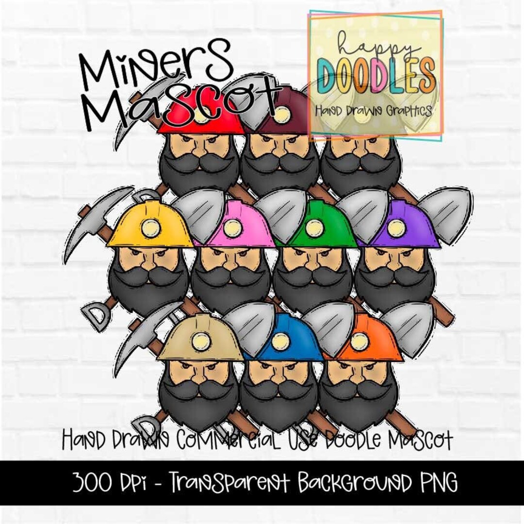 Miners School Mascot - Doodle Clipart PNG Digital Design - Miners Hand ...