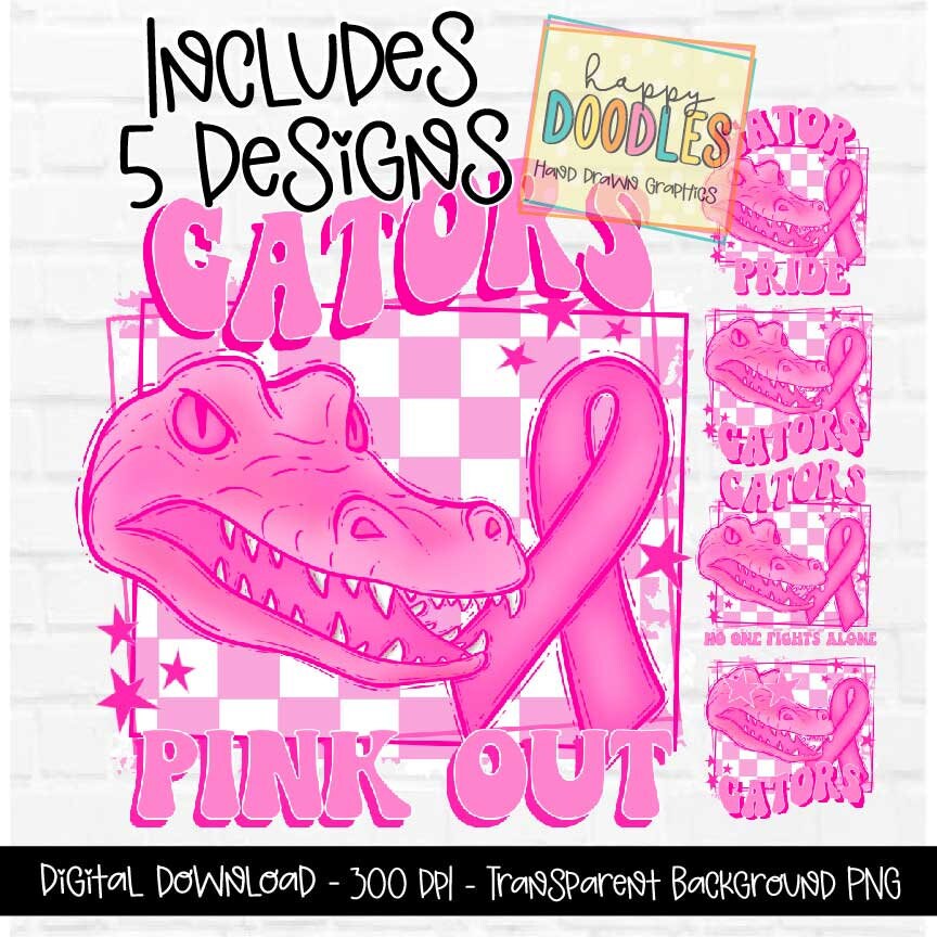 Gators Pink Out Breast Cancer Awareness Bundle, Groovy Checkered Starry ...