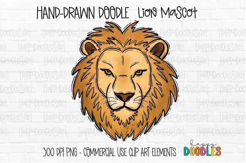 Lion School Mascot Doodle Clipart PNG Digital Design Lion - Etsy
