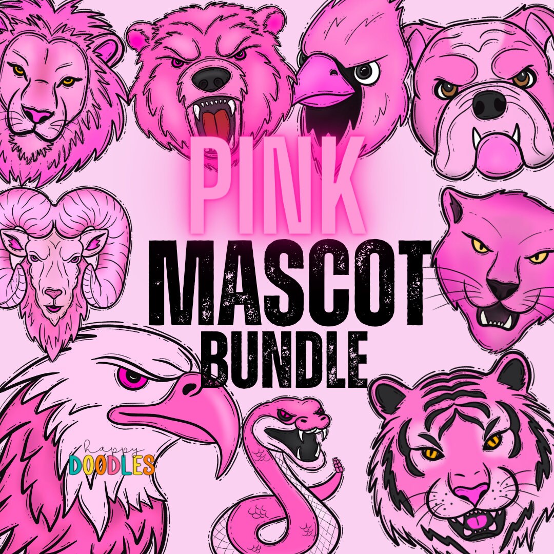 PINK Mascot Bundle - Preppy Mascots Clip Art - Breast Cancer Awareness ...