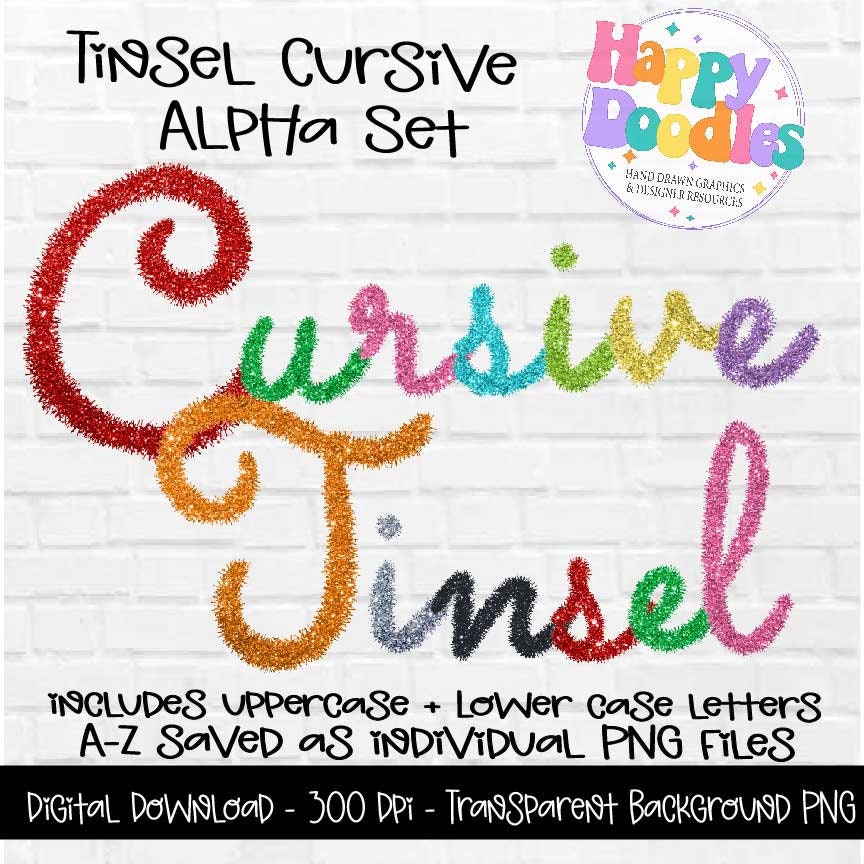 Tinsel Letters PNG Cursive Bundle, Full PNG Alpha Set, 10 Colors ...