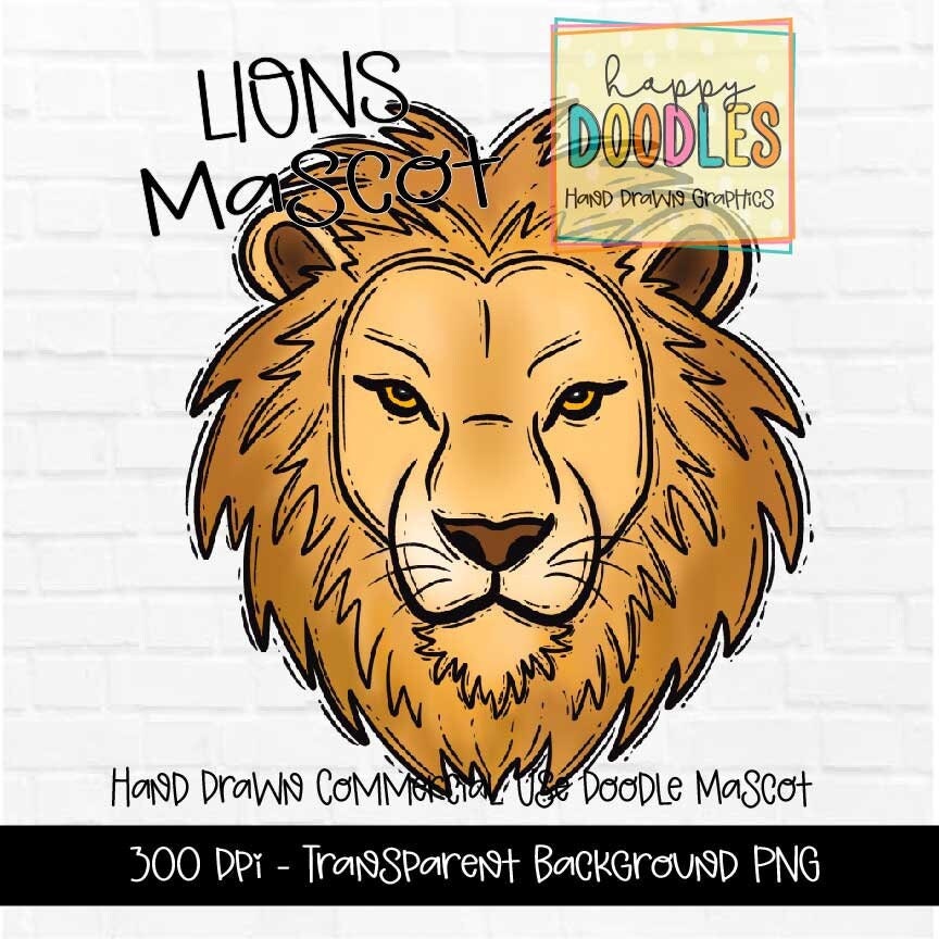Lion School Mascot - Doodle Clipart PNG Digital Design - Lion Hand ...