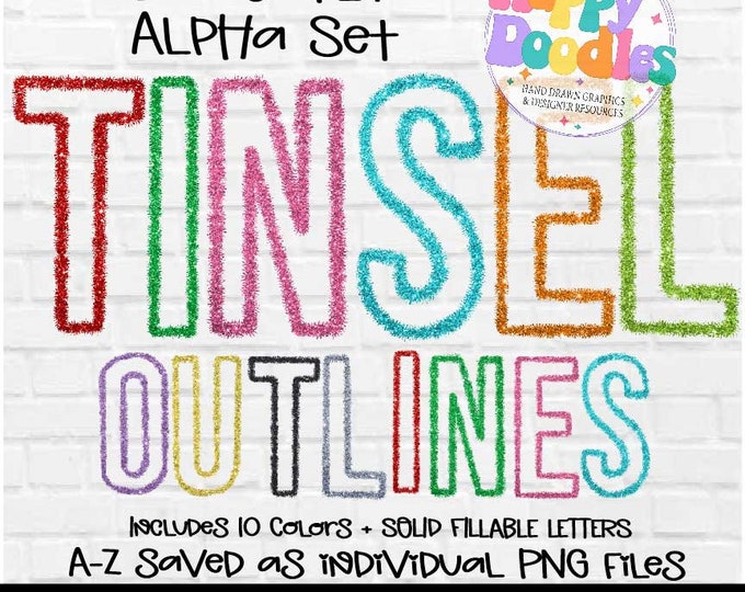 Tinsel Letters PNG Outline Bundle, Full PNG Alpha Set, 10 Colors ...