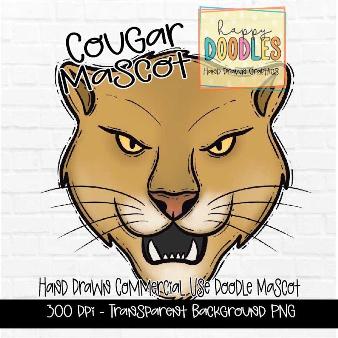 Cougar School Mascot - Doodle Clipart PNG Digital Design - Cougars Hand ...