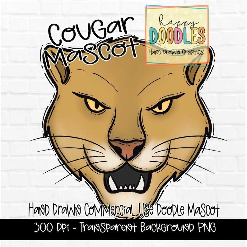 Cougar School Mascot - Doodle Clipart PNG Digital Design - Cougars Hand ...