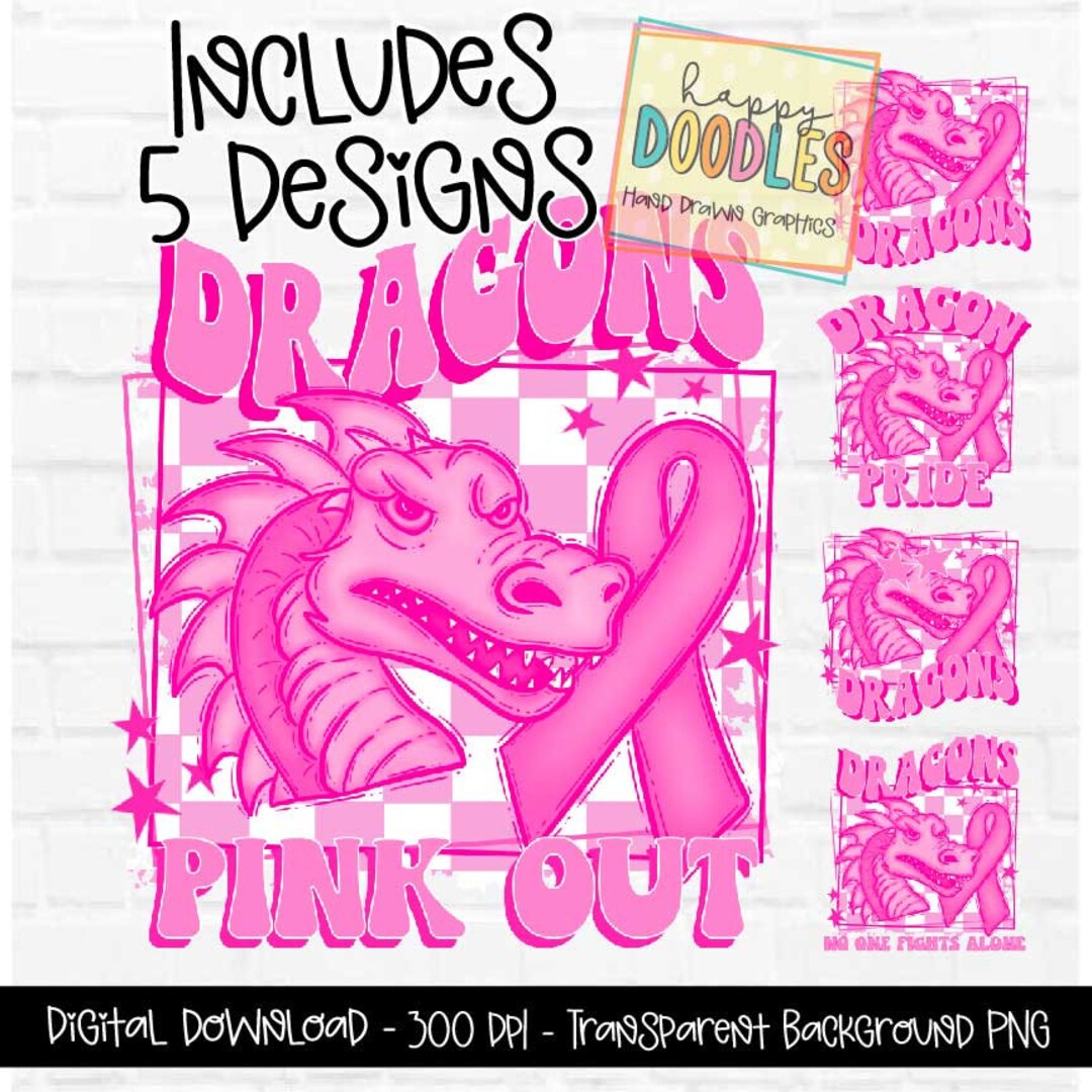 Dragons Pink Out Breast Cancer Awareness Bundle, Groovy Checkered ...