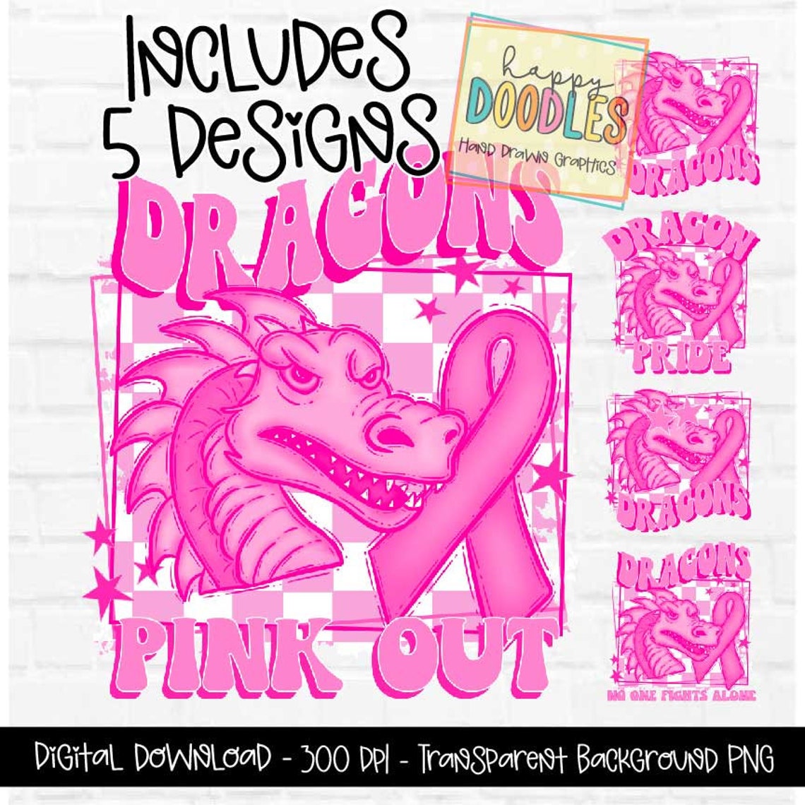 Dragons Pink Out Breast Cancer Awareness Bundle, Groovy Checkered ...