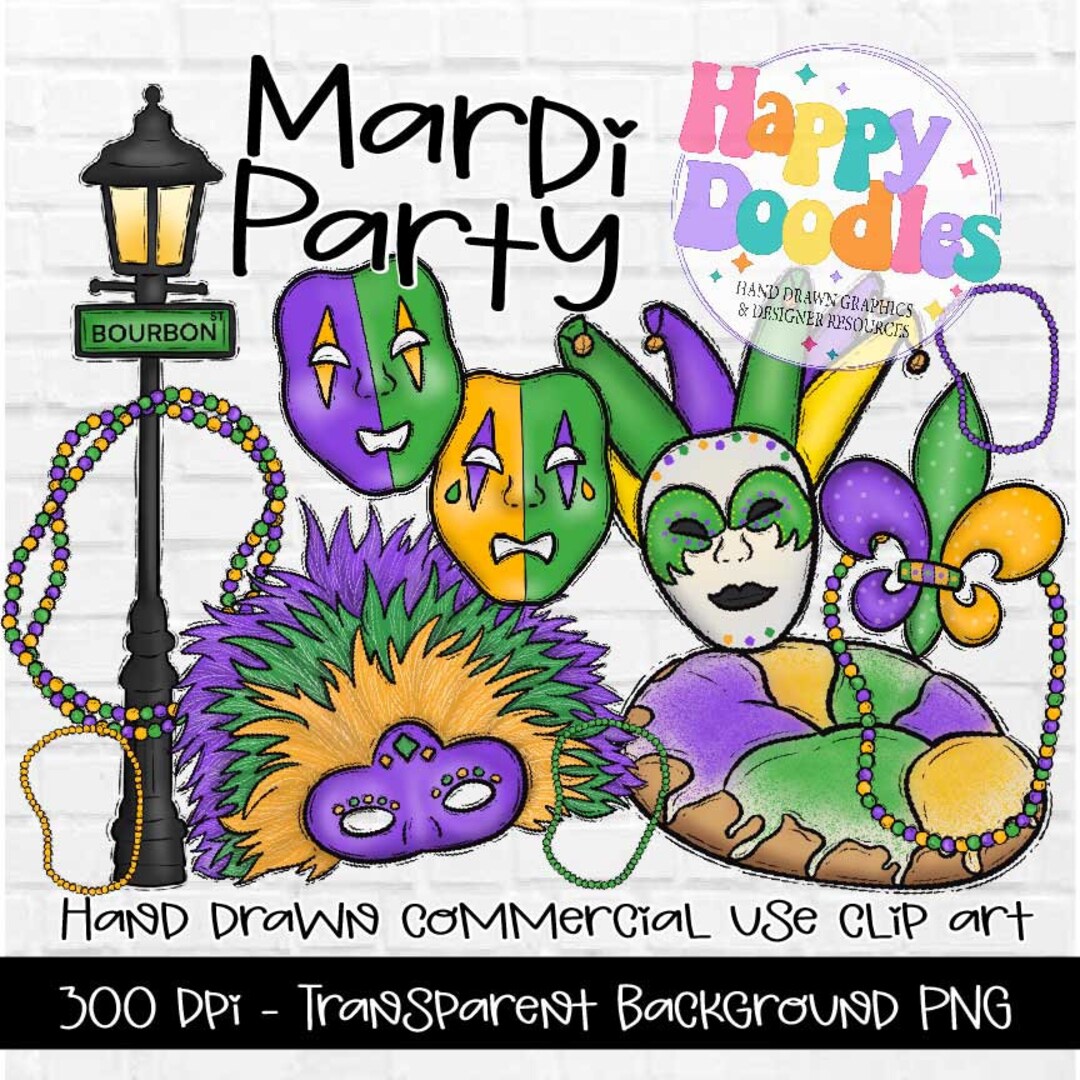 Mardi Gras Clipart, Hand Drawn Graphics, Mardi Gras PNG, Doodle ...