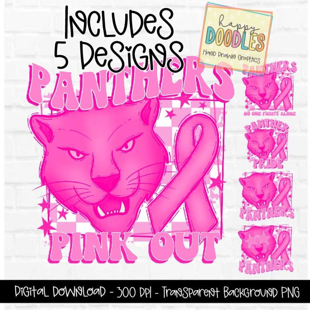 Panthers Pink Out Breast Cancer Awareness Bundle, Groovy Checkered ...