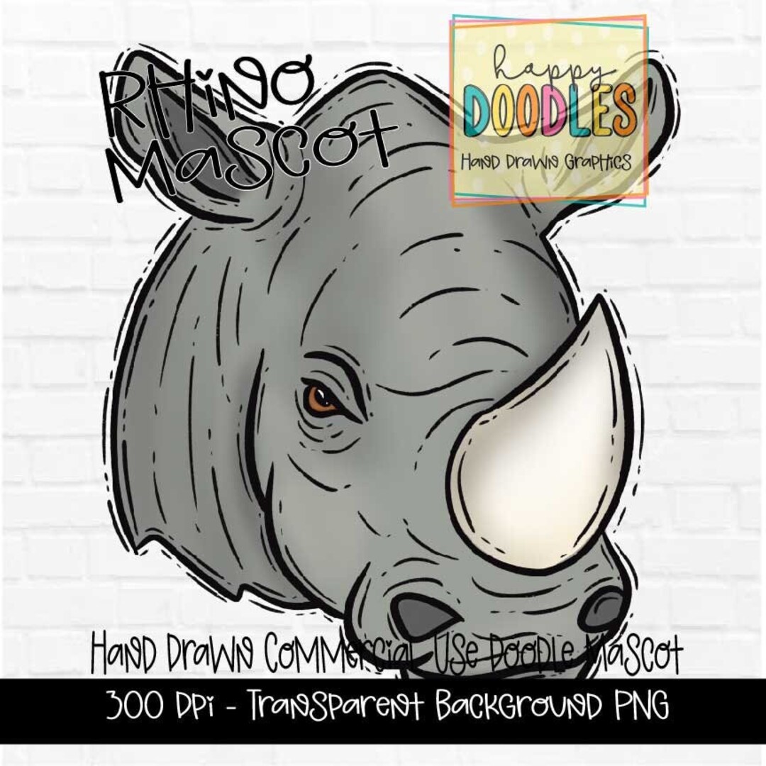 Rhino School Mascot - Doodle Clipart PNG Digital Design - Rhino Hand ...
